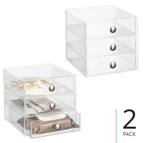 IDESIGN Stackable 3-drawer Vanity Makeup Organizerset Of 2
