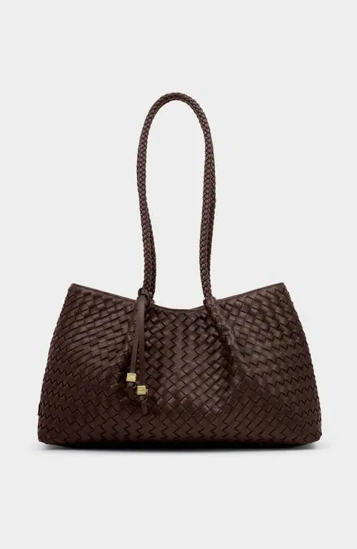 KATIE LOXTON Nova Hand Woven Small Shoulder Tote - Chocolate