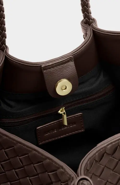 KATIE LOXTON Nova Hand Woven Small Shoulder Tote - Chocolate