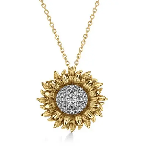 ALLUREZ 14k White Sunflower Diamond Pendant Necklace - Gold