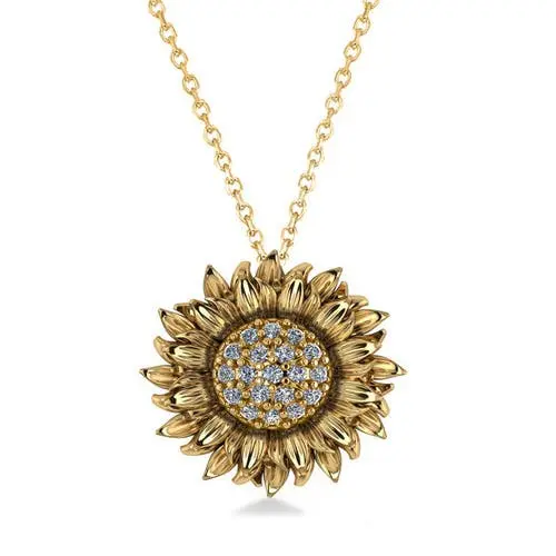 ALLUREZ 14k White Sunflower Diamond Pendant Necklace - Yellow Gold
