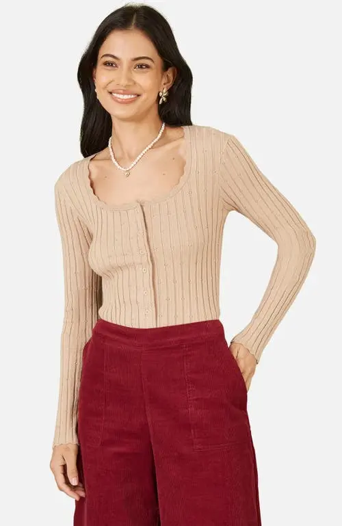 YUMI Fitted Ribbed Knit Cardigan
