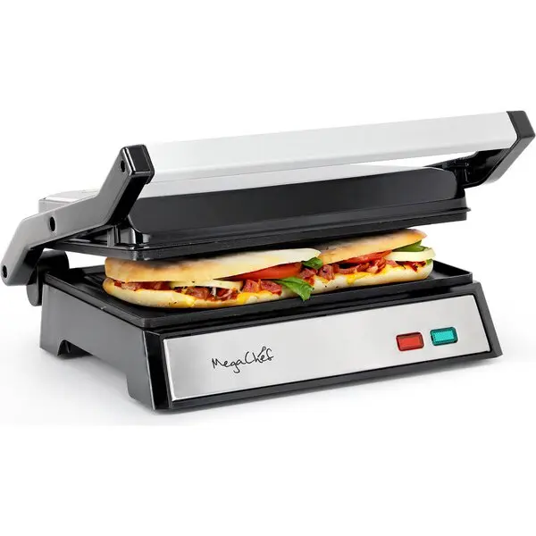 MEGACHEF Electric Dual Plate Non-stick Panini Grill Contact Press With Drip Tray - Black