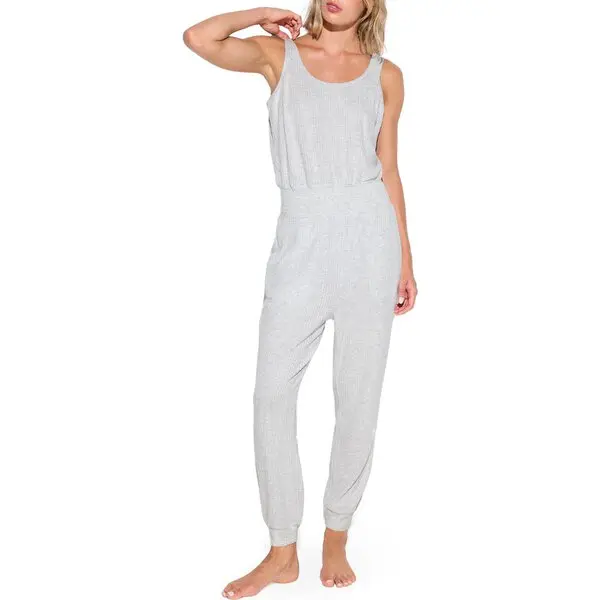 Spiritual Gangster Tranquility Ribbed Sleeveless Jogger Jumpsuit - Light Heather Grey