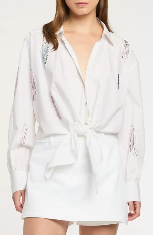 Cinq À Sept Marianna Paillette Whirl Stretch Poplin Button-up Shirt - White