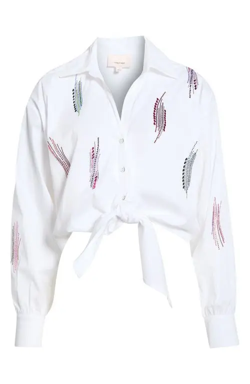 Cinq À Sept Marianna Paillette Whirl Stretch Poplin Button-up Shirt - White