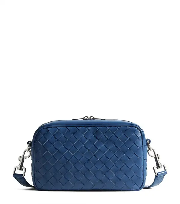 Bottega Veneta Small Intrecciato Leather Camera Bag - Blue