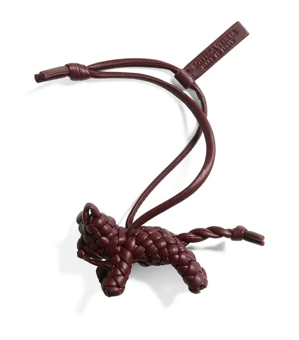 Bottega Veneta Leather Intrecciato Cat Charm - Red