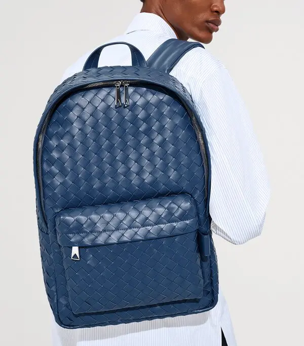Bottega Veneta Calfskin Intrecciato Backpack - Blue
