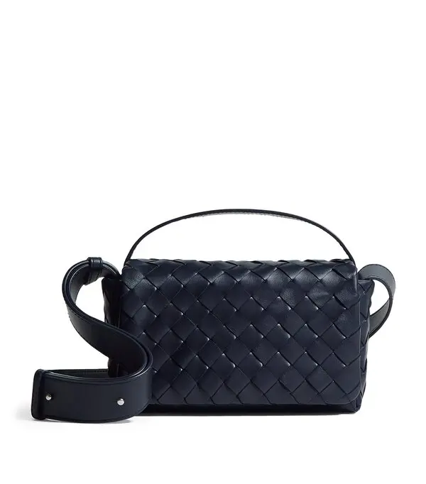 Bottega Veneta Mini Leather Intrecciato Flap Cross-body Bag - Blue