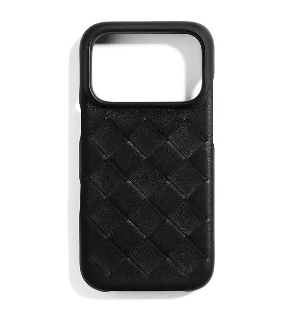 Bottega Veneta Leather Intrecciato Iphone 17 Case - Black