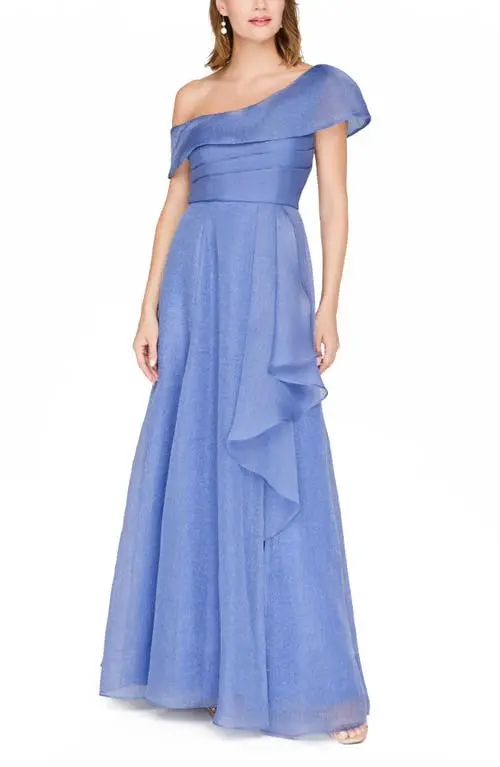 Js Collections Evangeline One-shoulder Organza Gown - Azure Blue