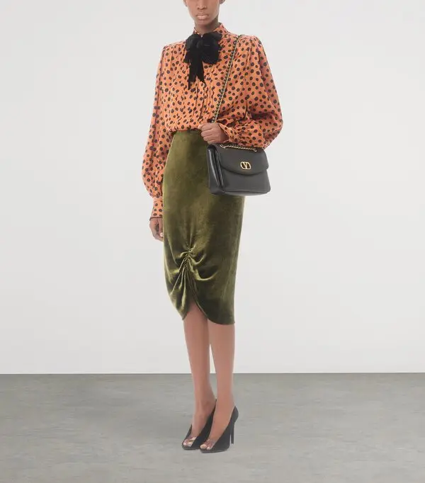 Valentino Garavani Velvet Gathered Midi Skirt - Green