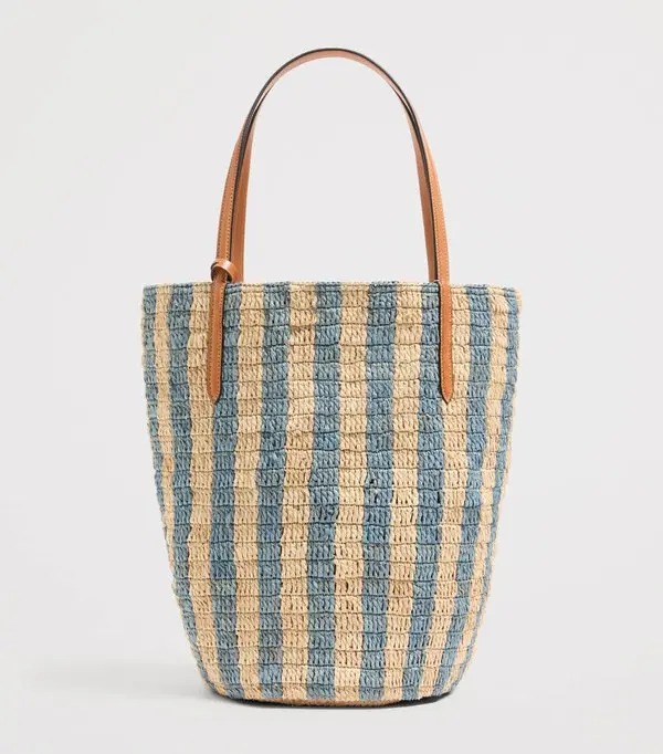 Valentino Garavani Straw Vlogo Signature Bucket Bag - Blue