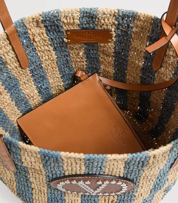 Valentino Garavani Straw Vlogo Signature Bucket Bag - Blue
