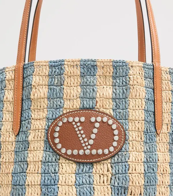 Valentino Garavani Straw Vlogo Signature Bucket Bag - Blue