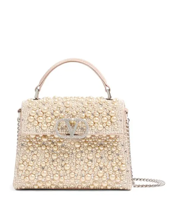 Valentino Garavani Mini Pearl-embellished Vsling Top-handle Bag - Ivory