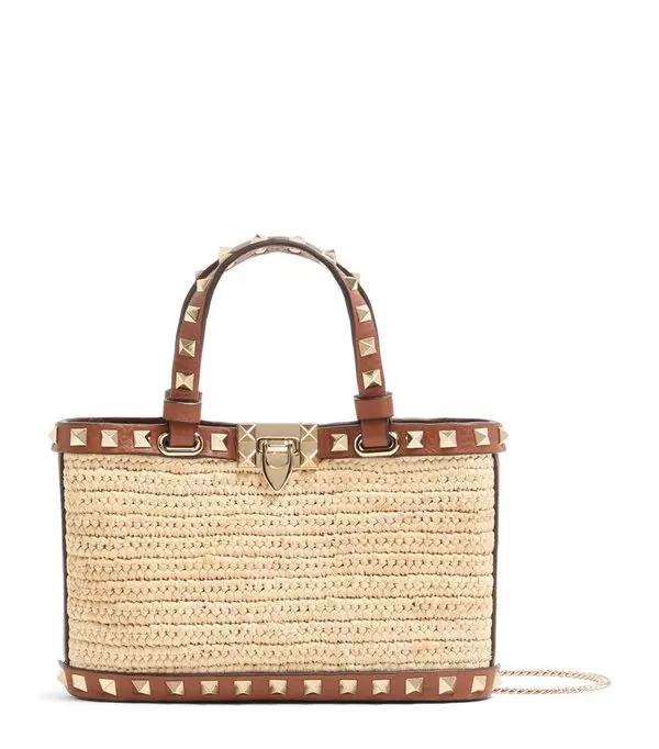 Valentino Garavani Straw Rockstud Top-handle Bag