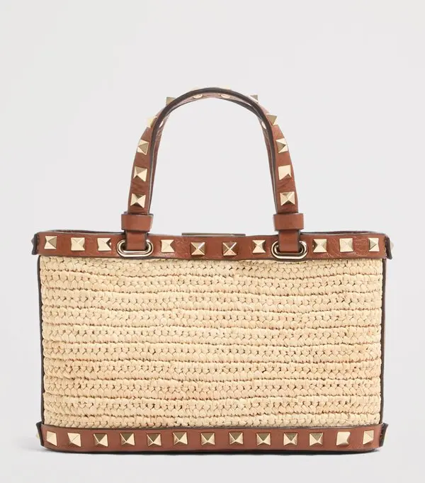 Valentino Garavani Straw Rockstud Top-handle Bag