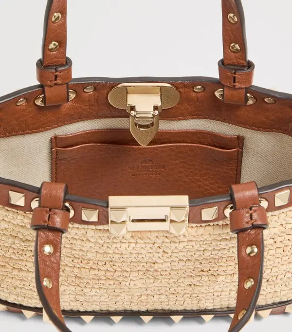 Valentino Garavani Straw Rockstud Top-handle Bag