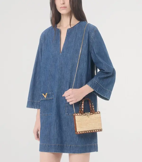 Valentino Garavani Straw Rockstud Top-handle Bag