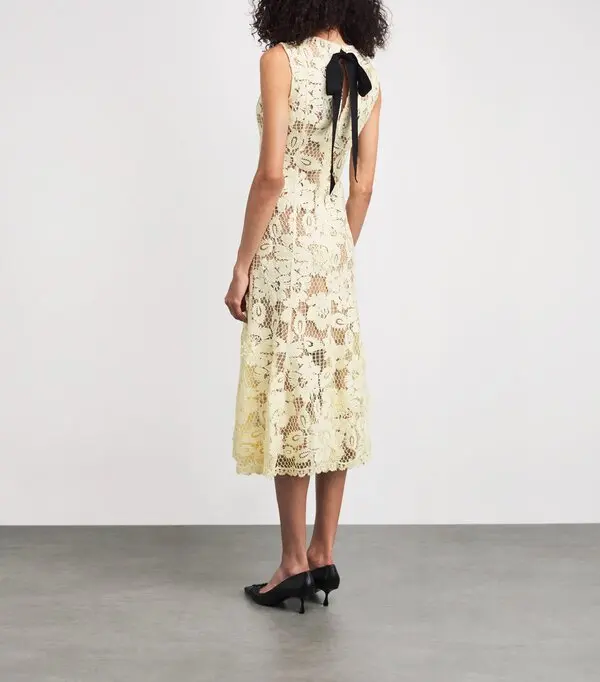 Self-Portrait Crochet Lace Midi Dress In Yellow - 30% Off | Editorialist