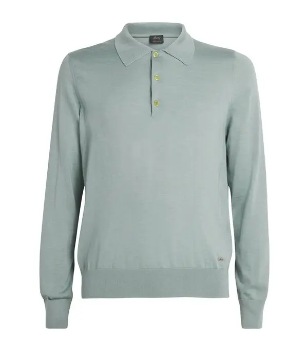 Brioni Cashmere-silk Long-sleeve Polo Shirt - Grey