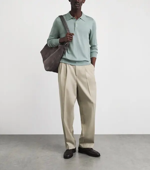 Brioni Cashmere-silk Long-sleeve Polo Shirt - Grey