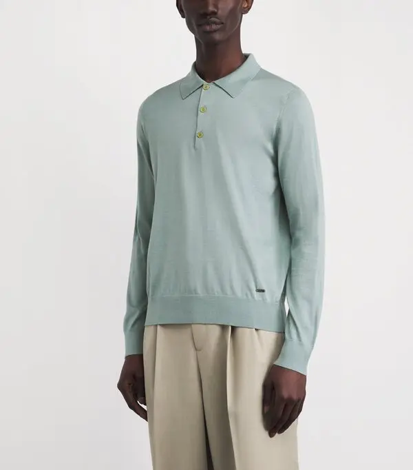 Brioni Cashmere-silk Long-sleeve Polo Shirt - Grey