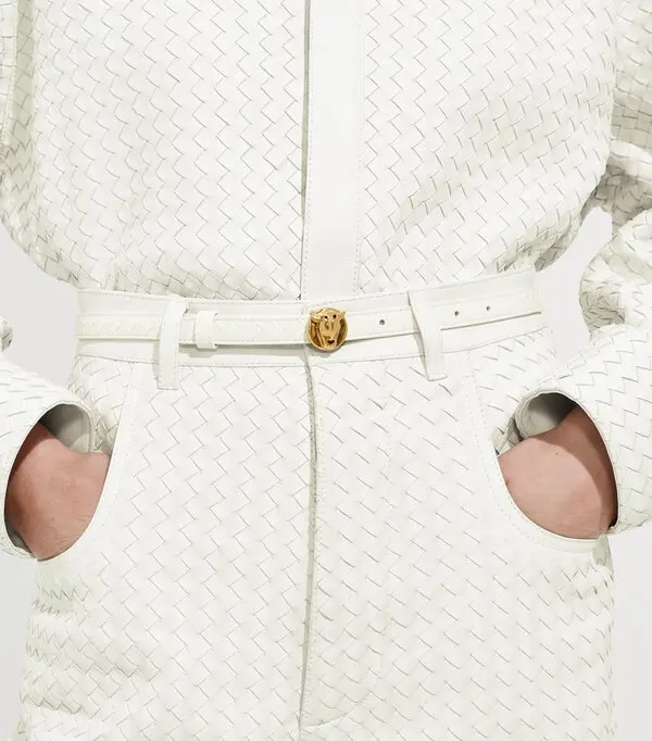 Bottega Veneta Nappa Leather Faces Belt - White