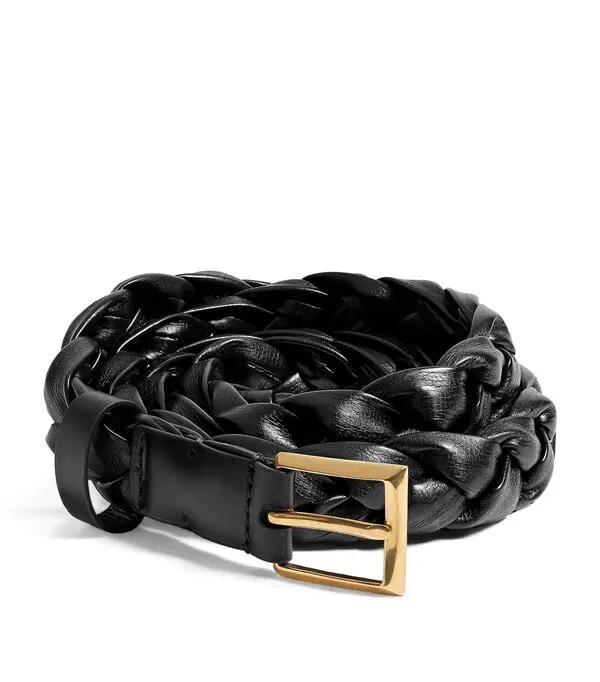 Bottega Veneta Leather Intreccio Belt - Black