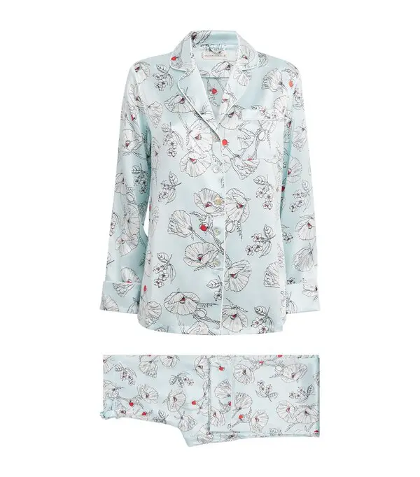 Olivia Von Halle Silk Poppies Lila Pyjama Set - Blue