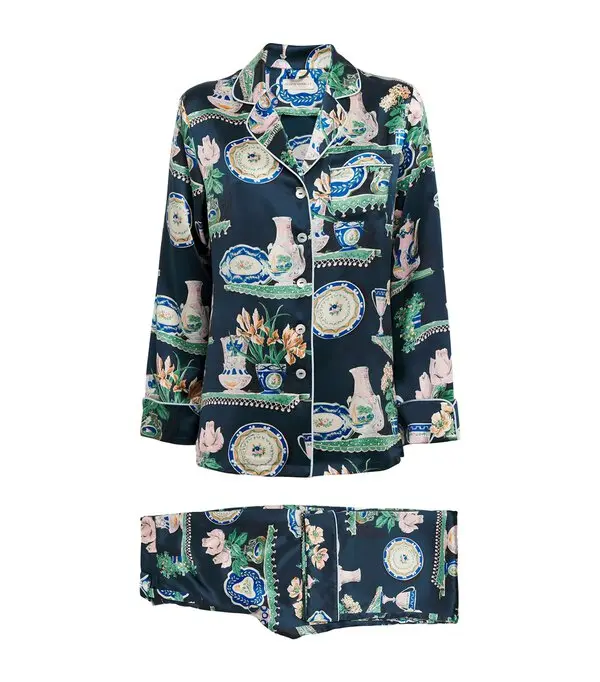 Olivia Von Halle Silk Lila Pyjama Set - Navy