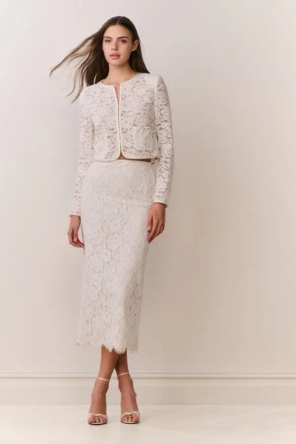 LoveShackFancy Ilse Lace Midi Pencil Skirt