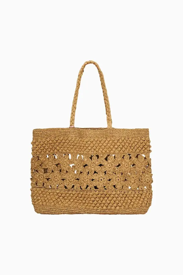 LoveShackFancy Sharlo Floral Straw Bag - Tan