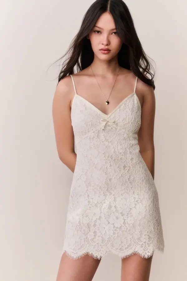 LoveShackFancy Petaline Lace Mini Dress - Ivory