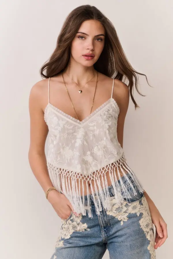 LoveShackFancy Annemarie Fringe Crop Top