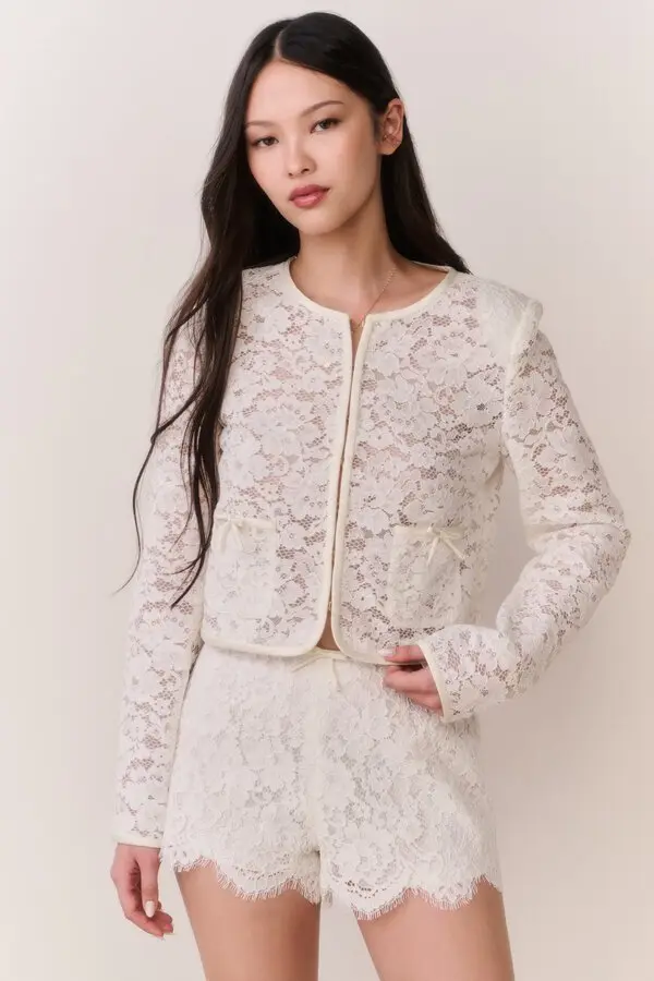 LoveShackFancy Lavendine Lace Mini Shorts