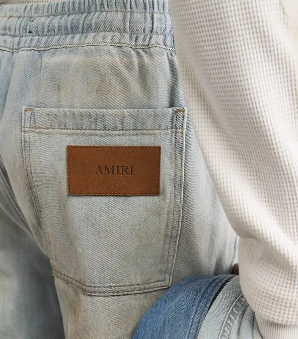 Amiri Denim Drawstring Wide-leg Trousers - Blue