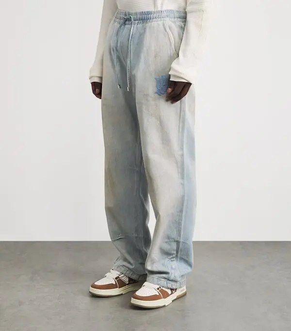 Amiri Denim Drawstring Wide-leg Trousers - Blue