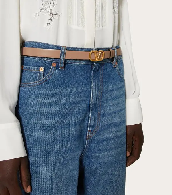 Valentino Garavani Reversible Slim Vlogo Signature Belt - Nude