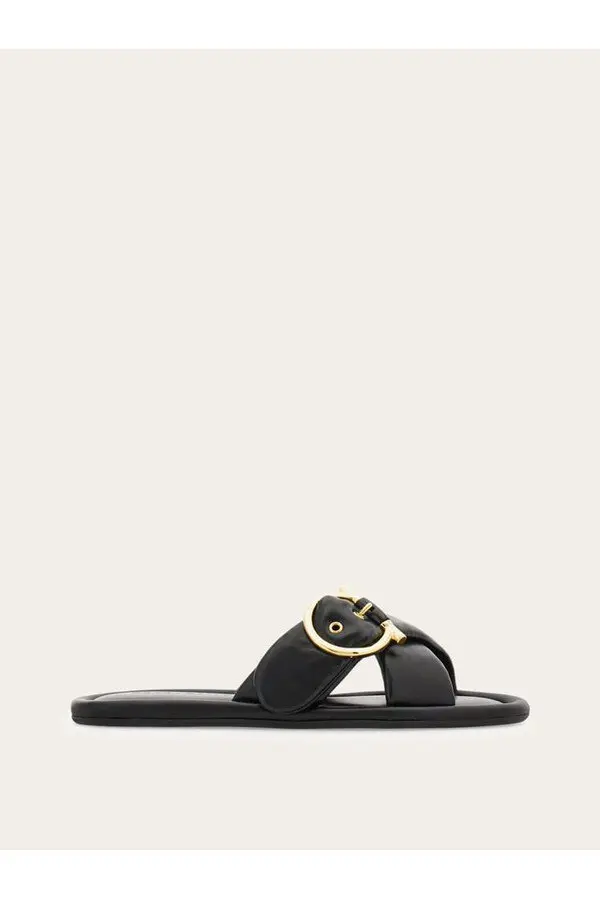 FERRAGAMO Gancini Ornament Slide - Black