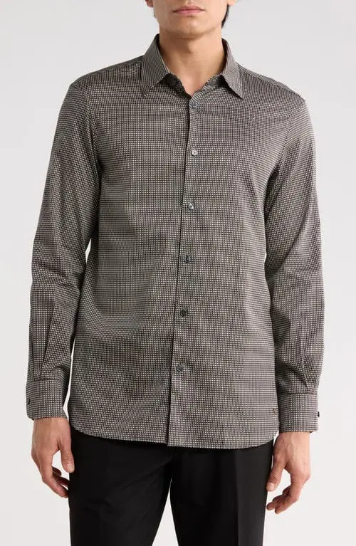 Emporio Armani Bird's Eye Stretch Button-up Shirt - Solid Black