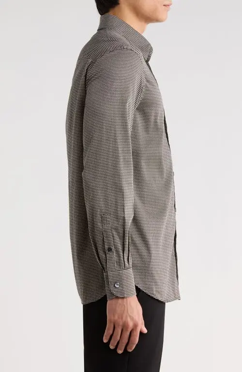 Emporio Armani Bird's Eye Stretch Button-up Shirt - Solid Black