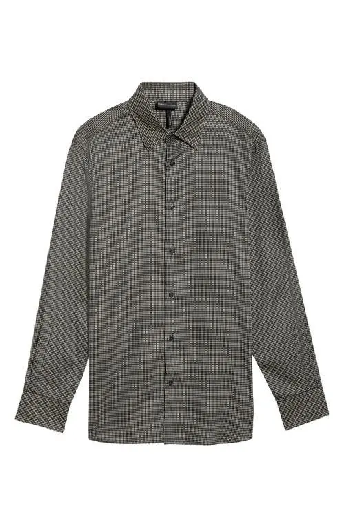 Emporio Armani Bird's Eye Stretch Button-up Shirt - Solid Black