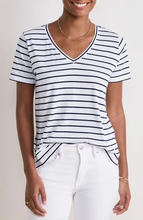 Vineyard Vines V-neck Cotton T-shirt - B.stripe- White/navy