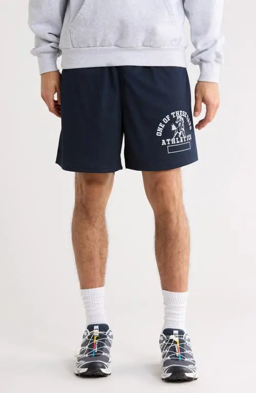 ONE OF THESE DAYS Mustang Athletics Mesh Drawstring Shorts - Navy