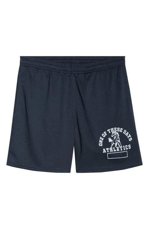 ONE OF THESE DAYS Mustang Athletics Mesh Drawstring Shorts - Navy