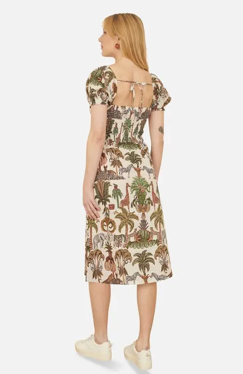 YUMI Cotton Safari Print Midi Dress