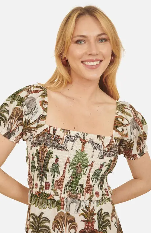 YUMI Cotton Safari Print Midi Dress